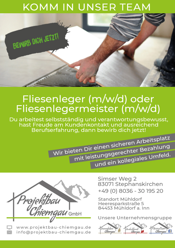 Fliesenleger/Fliesenmeister (m/w/d) - PROJEKTBAU CHIEMGAU GMBH